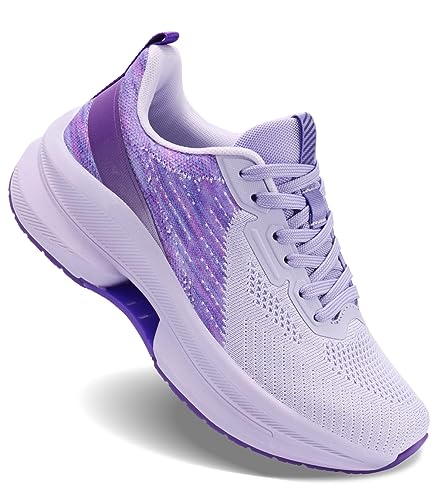 WONESION Womens Slip on Tennis Walking Sneakers Mesh Running Sport Walking Exercises Shoes D Purple