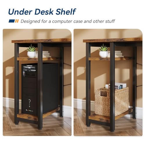 KKL L Shaped Desk with Hutch and Storage Shelves, 59" Inch Home Office Corner Computer Worstation Gaming Desk Rustic Brown