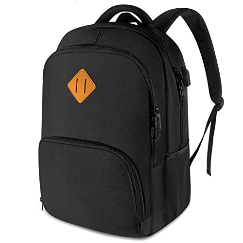 Black Backpack for School College, 15.6 Inch Anti Theft Travel Laptop Backpacks Water Resistant Computer Bag Bookbag with USB Charging Port for Women Men Teen Boys Girls