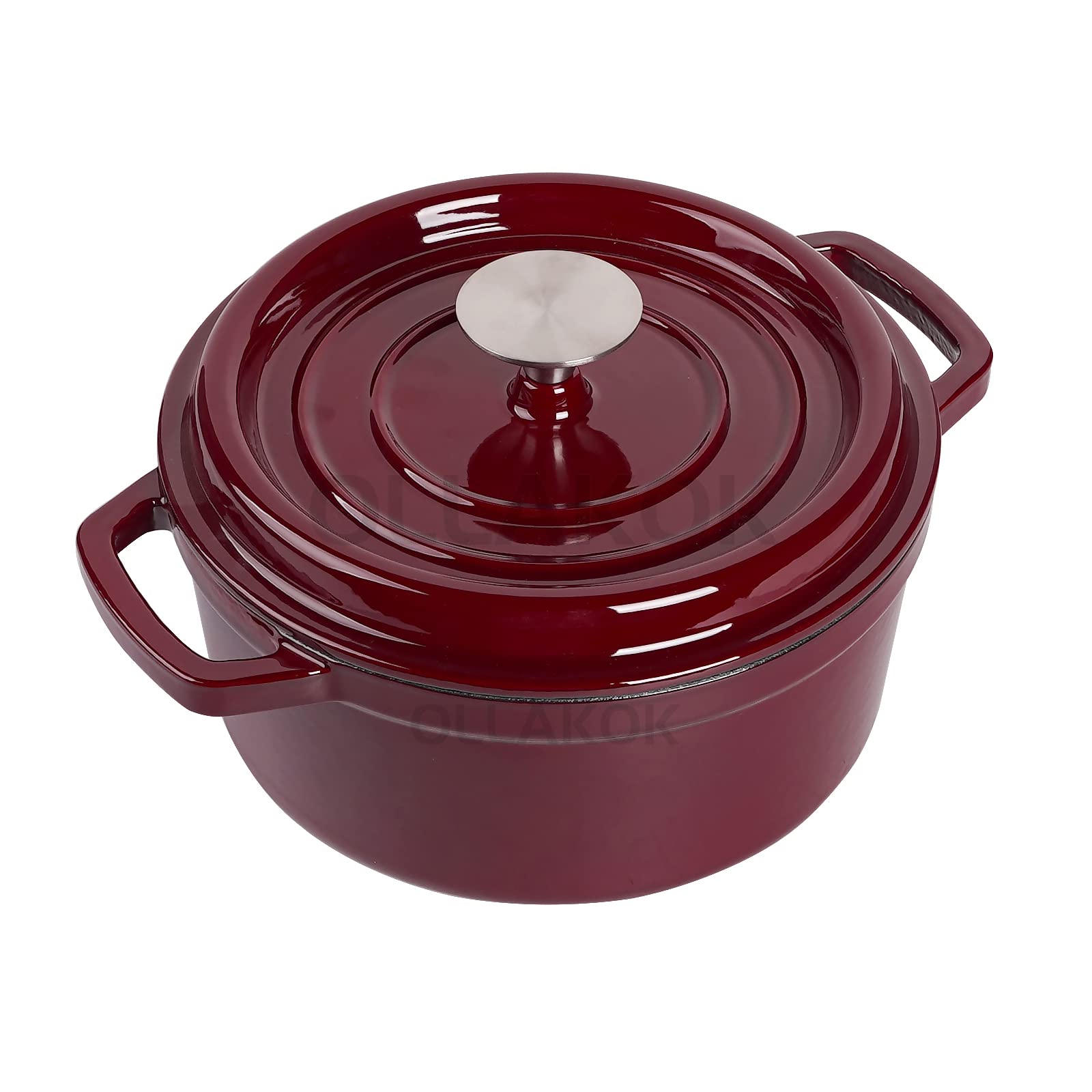 OLLAKOK 3.2 QT Enameled Cast Iron Dutch Oven with Lid Dual Handles Heavy Cast Iron Pot (Garnet)