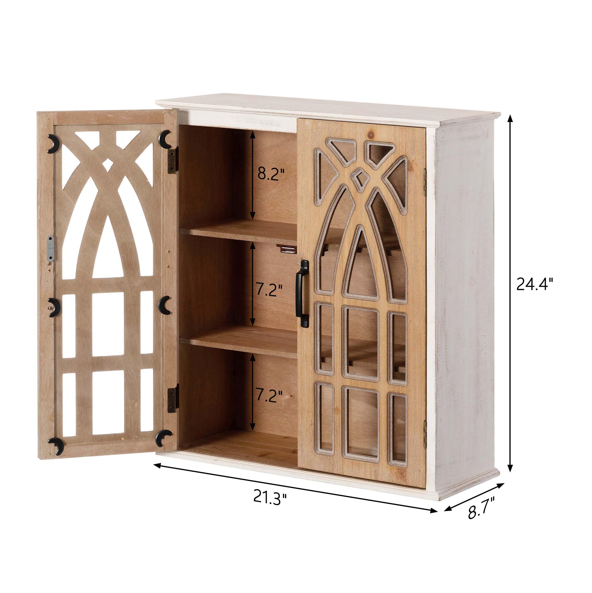 Haigopa Double Door Wall Mounted Cabinet - Rustic Wood Bathroom Storage with Glass Insert, Farmhouse Style Vintage Hanging Cabinet, Fully Assembled