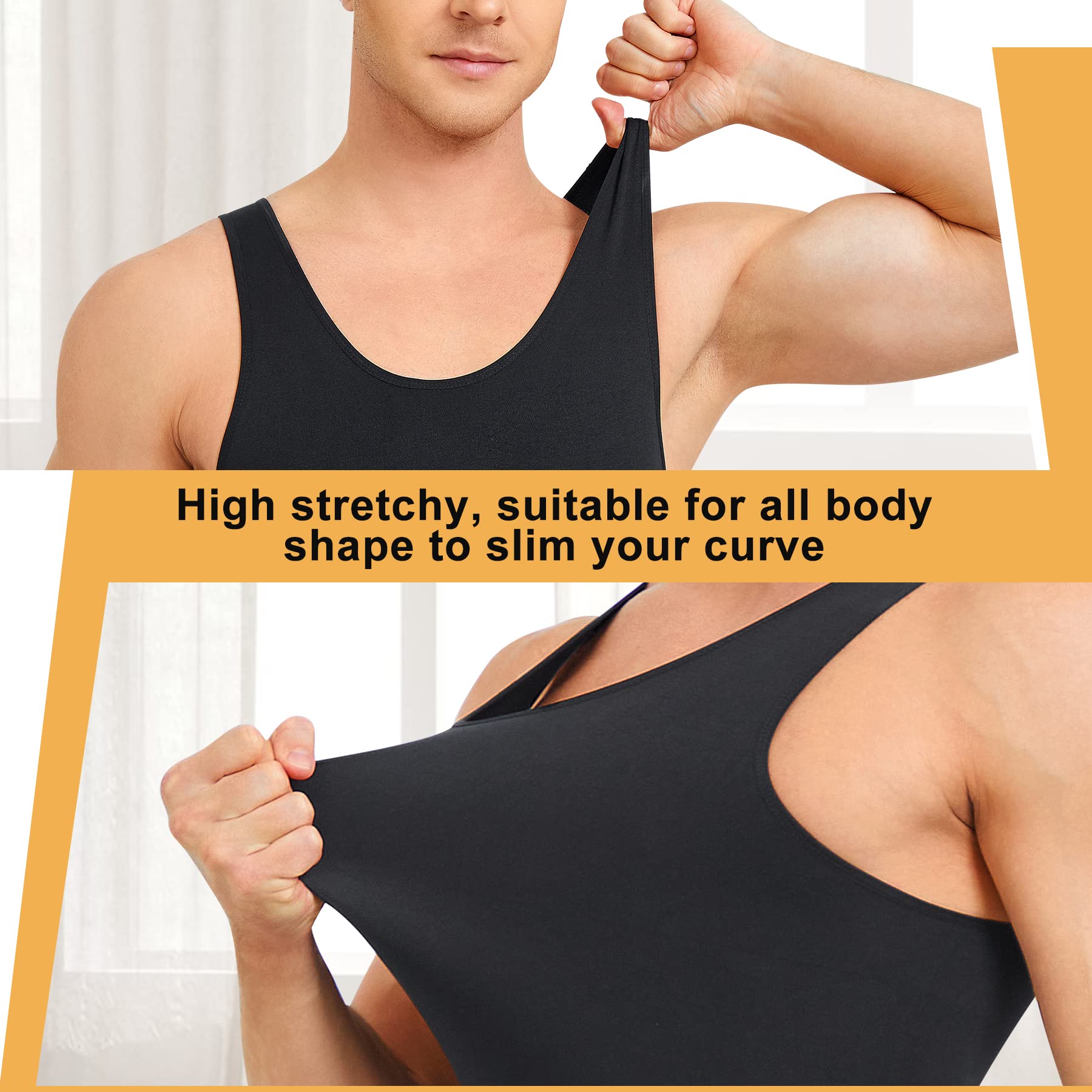 SOLCYSX Mens Sleeveless Full Body Shaper Underwear Slimming Compression Bodysuit Shapewear Tummy Control Fajas Para Hombres (Black, XL-2XL)