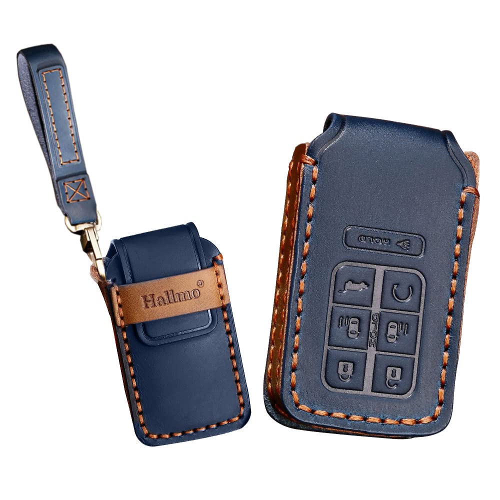 KUNIO Car Key Fob Cover Case Fit for Honda Odyssey Elite Ex EX-L 2019 2020 Key Protective Cover Keychain Leather Key Holder Blue