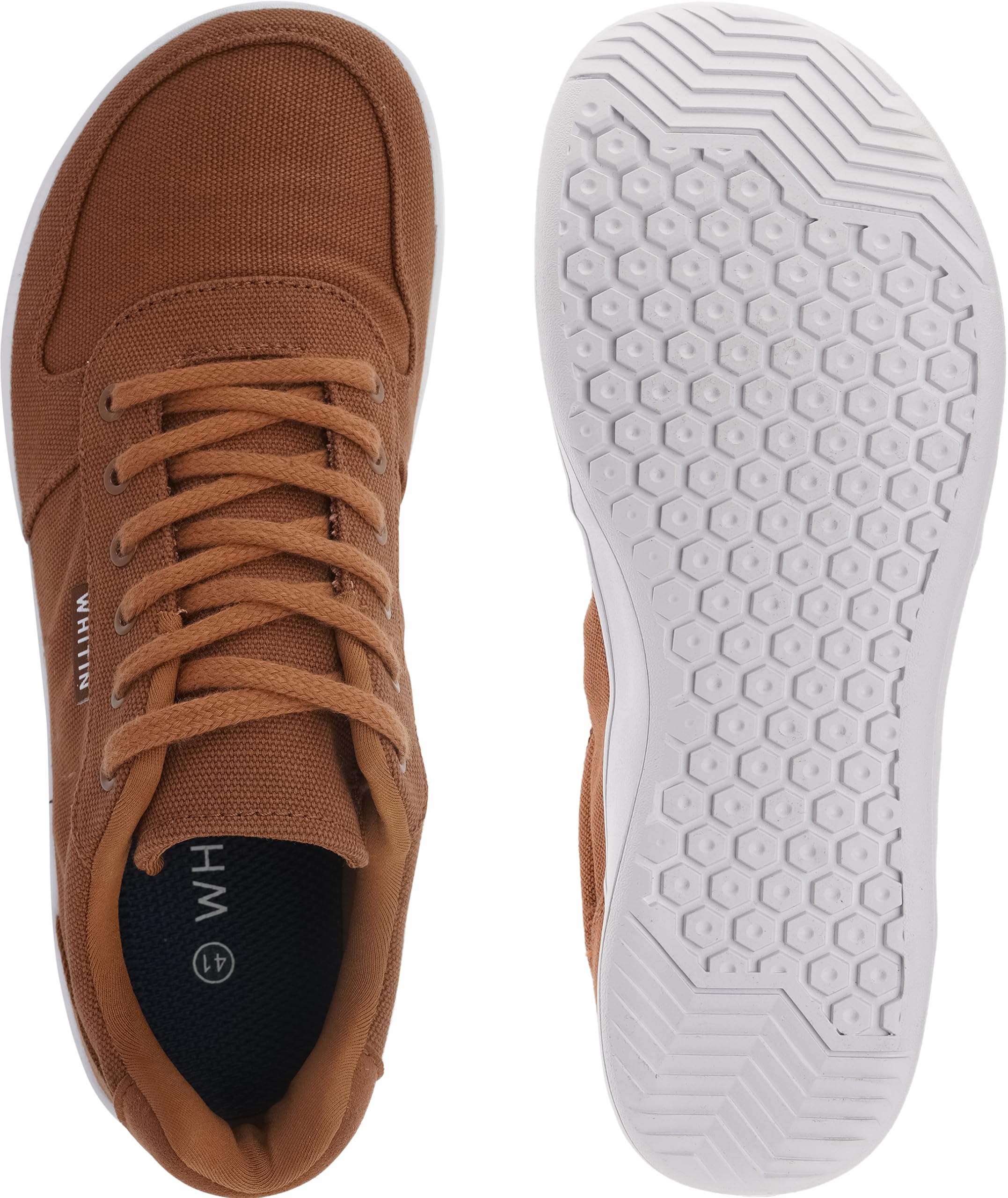 WHITIN Wide Toe Box Shoes for Men Canvas Minimalist Barefoot Sneakers Zero Drop Sole Minimus Size 11 11W Width Walking Gym Training Brown White 45
