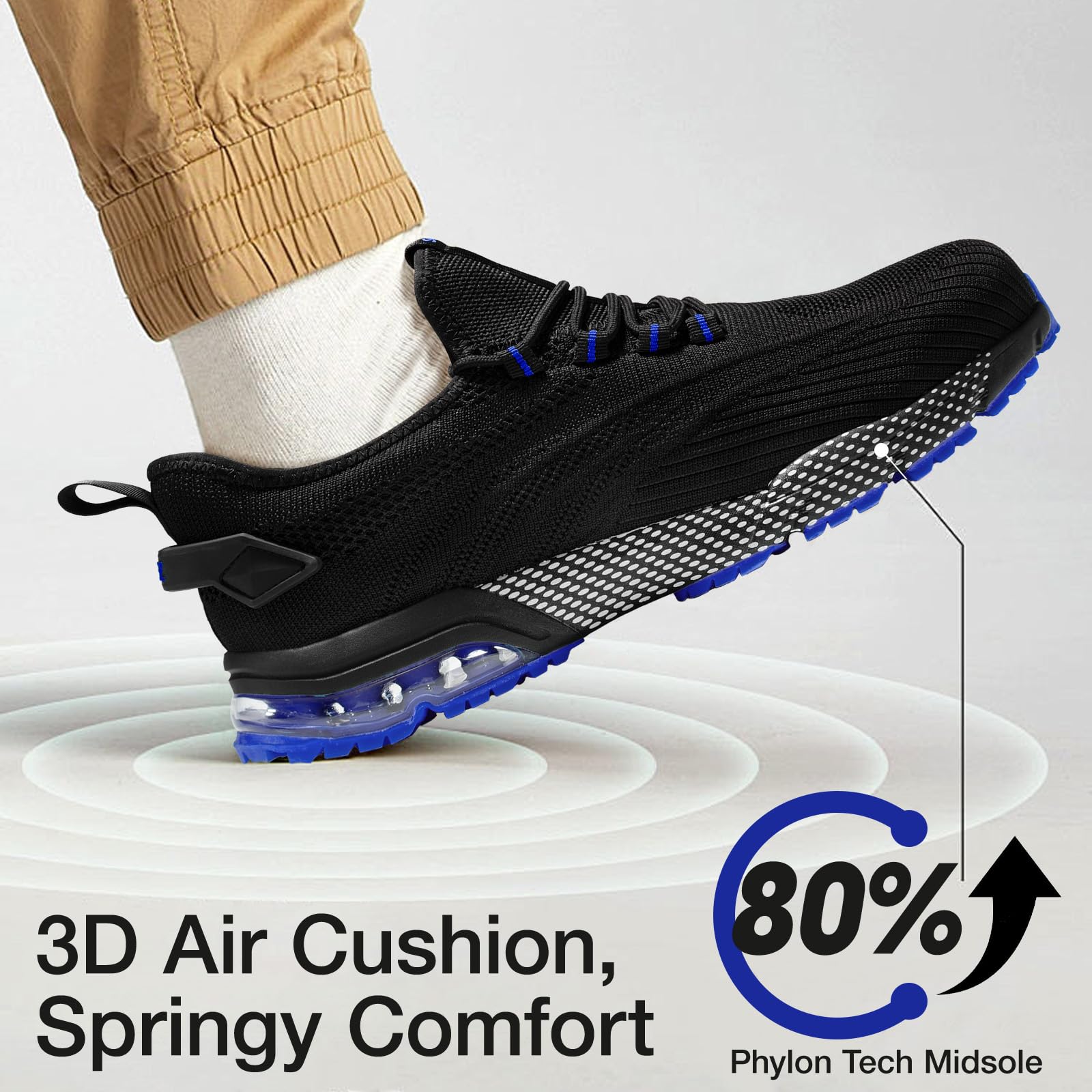 SPIEZ Composite Toe Safety Shoes, Unisex Air Cushion Lightweight Work Shoes Black/Blue Black/Green US5-12