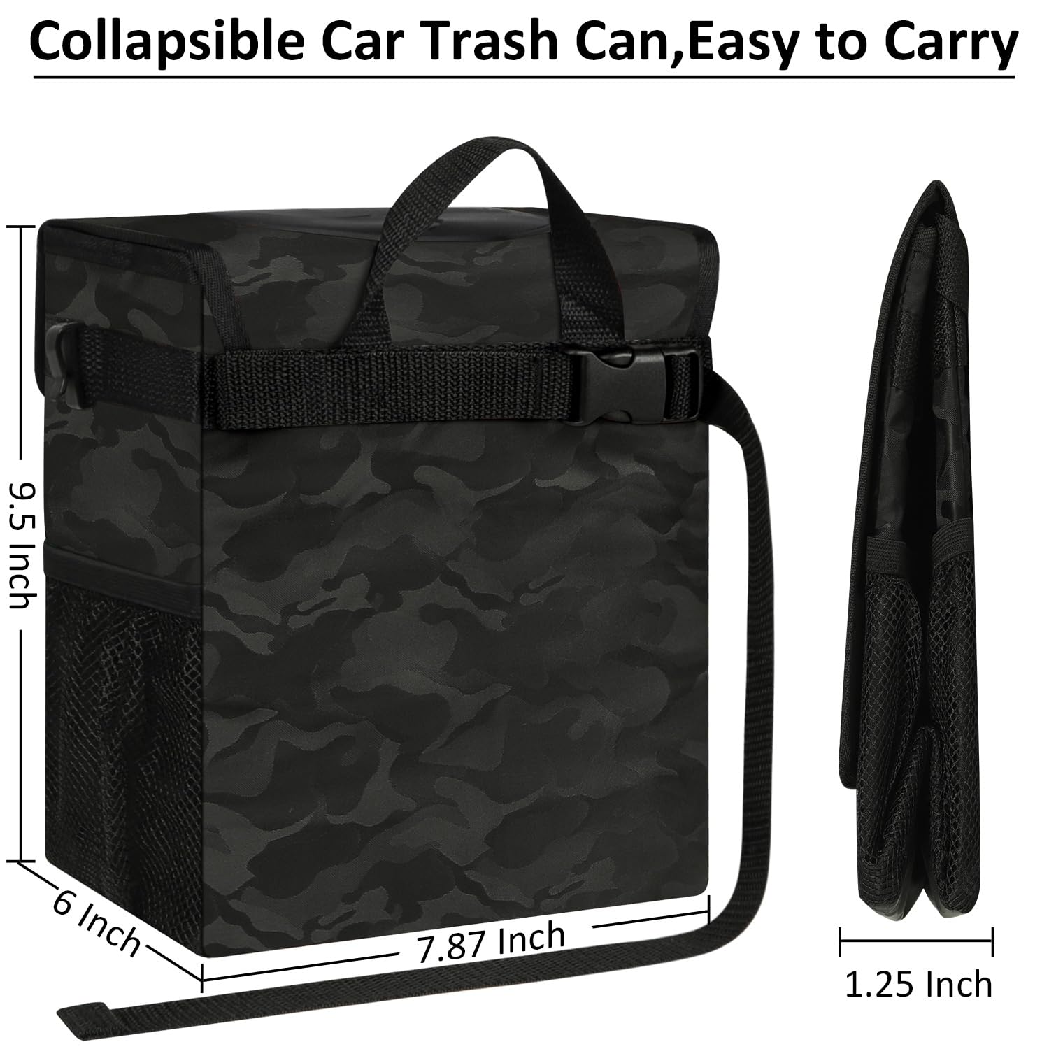 ELONGRIVER Car Trash Can for Car with Lid, Car Organizer Can Trash Bag Hanging Leak Proof Vehicle Trash Can Camo Black