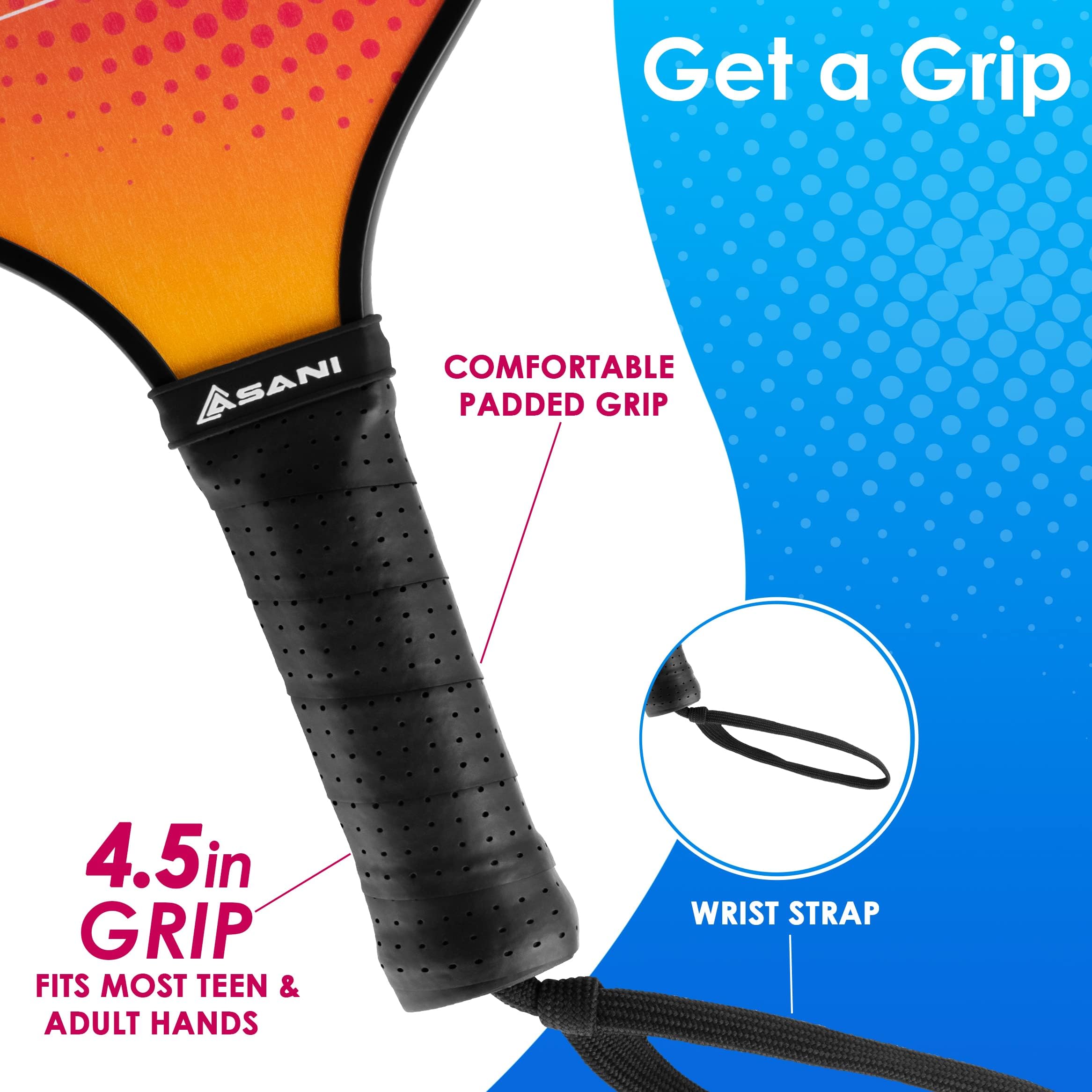 Asani Pickleball Paddle Set of 4-7-Ply Basswood Construction with Durable Edge Guard, Includes 6 Balls and Carry Bag, Ideal for Beginners and Intermediates