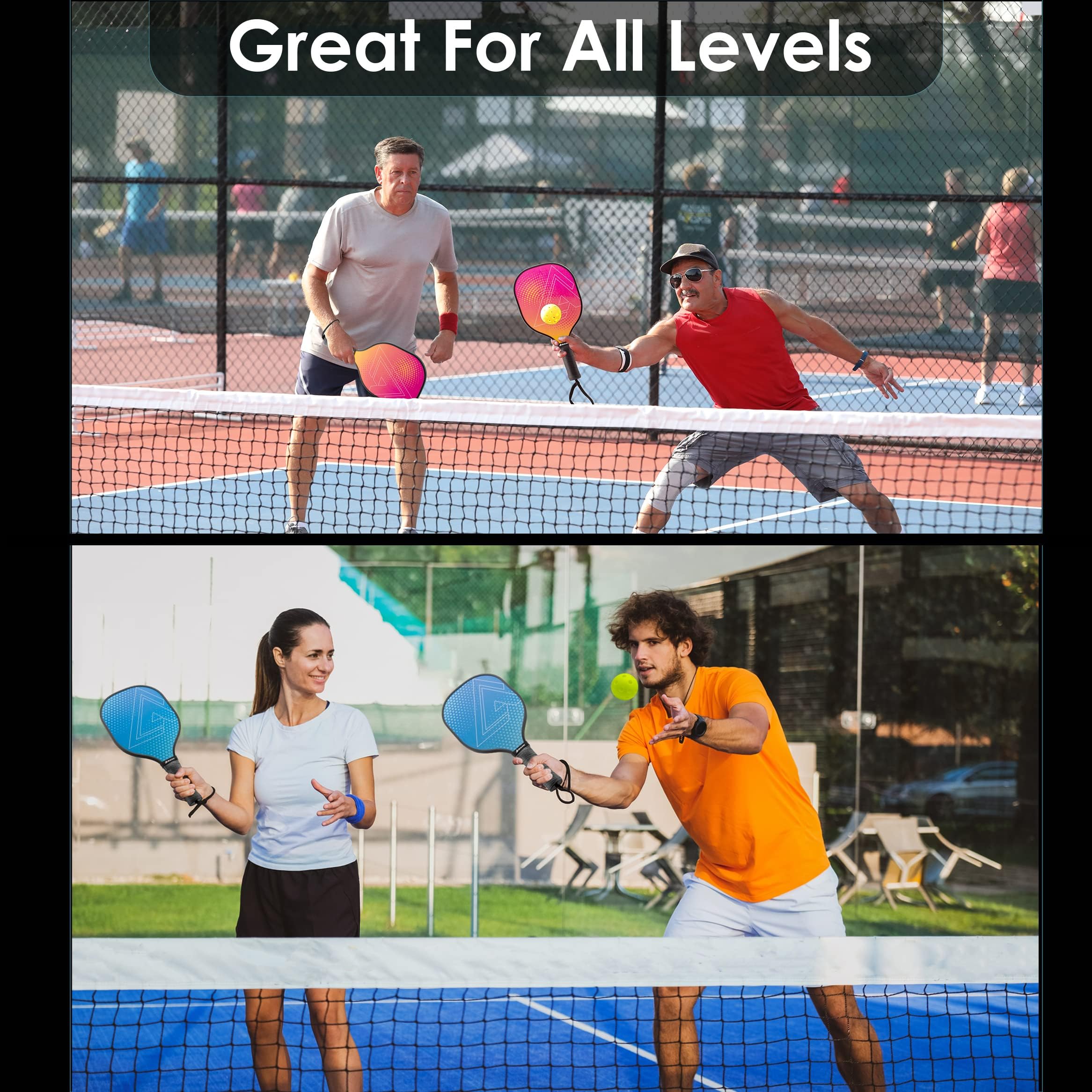Asani Pickleball Paddle Set of 4-7-Ply Basswood Construction with Durable Edge Guard, Includes 6 Balls and Carry Bag, Ideal for Beginners and Intermediates