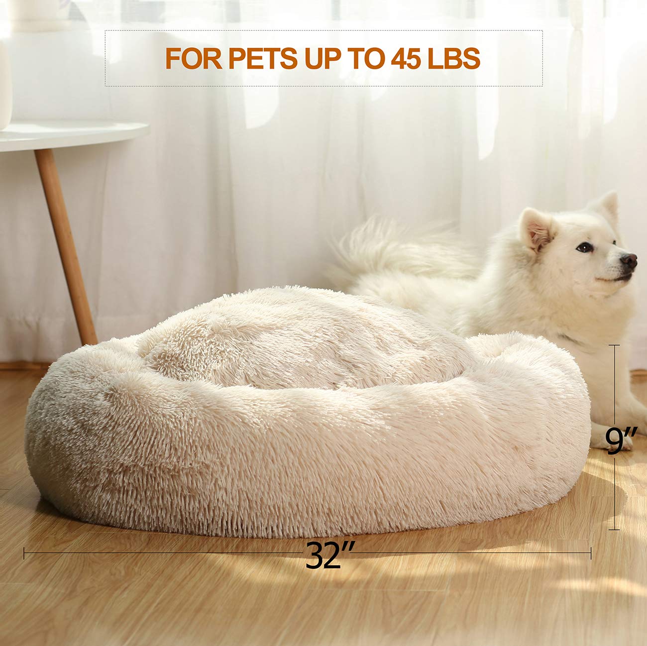 JMHUND Donut Dog Beds for Medium Dogs,Washable Large Dog Bed Calming Cuddler,Fluffy Round Pet Bed,Faux Fur Small Cat Bed.