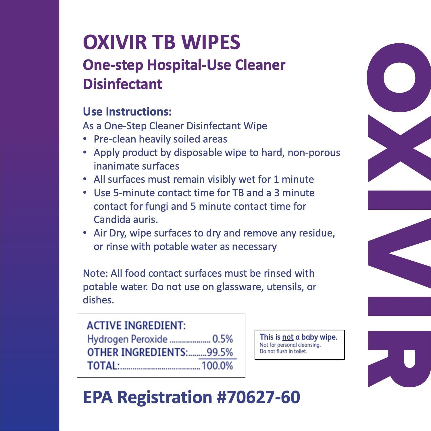 Diversey Oxivir Tb 101105463 One Step Disinfectant Cleaning Wipes, Accelerated Hydrogen Peroxide, Standard Sheets, 160-Wipes, 1-Canister