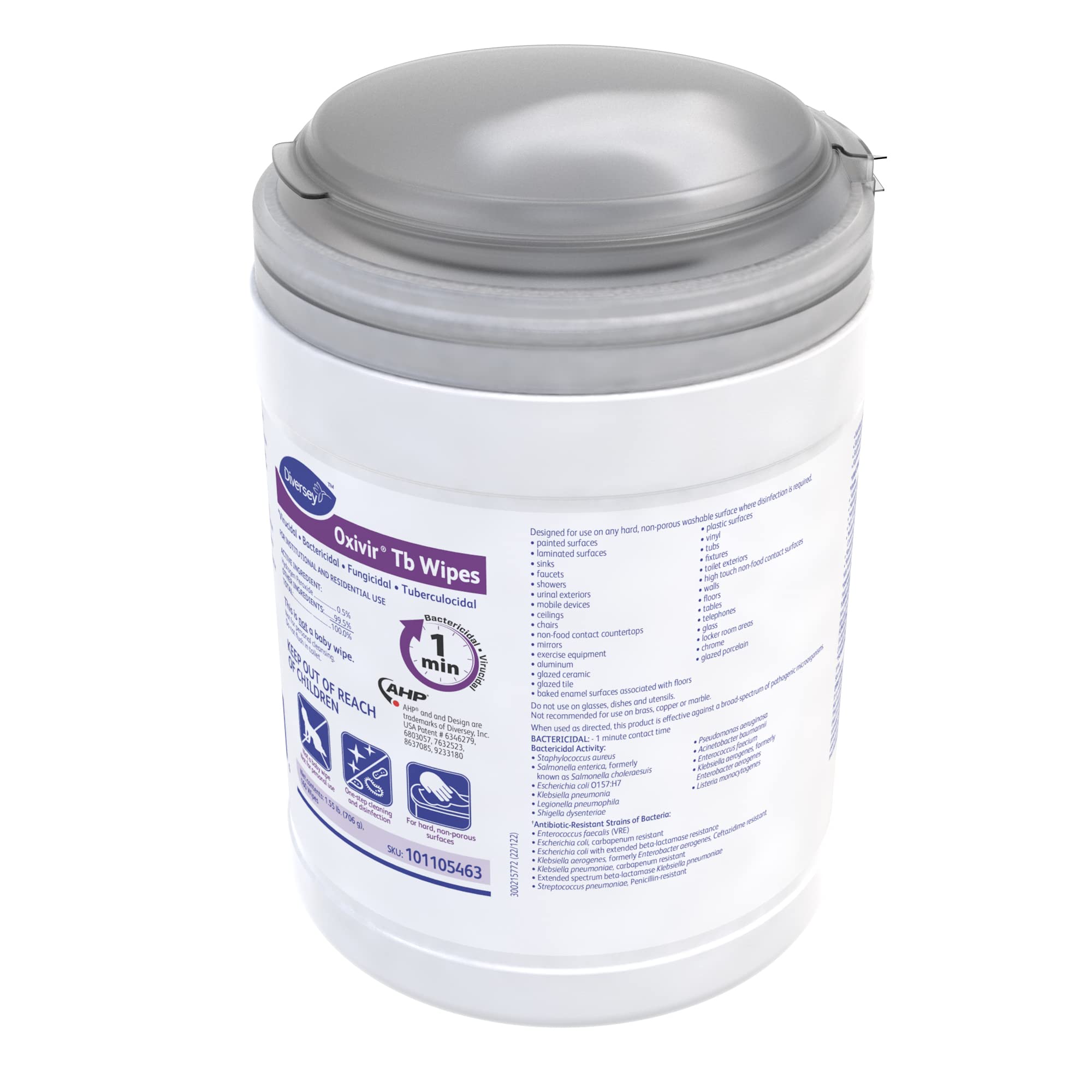 Diversey Oxivir Tb 101105463 One Step Disinfectant Cleaning Wipes, Accelerated Hydrogen Peroxide, Standard Sheets, 160-Wipes, 1-Canister