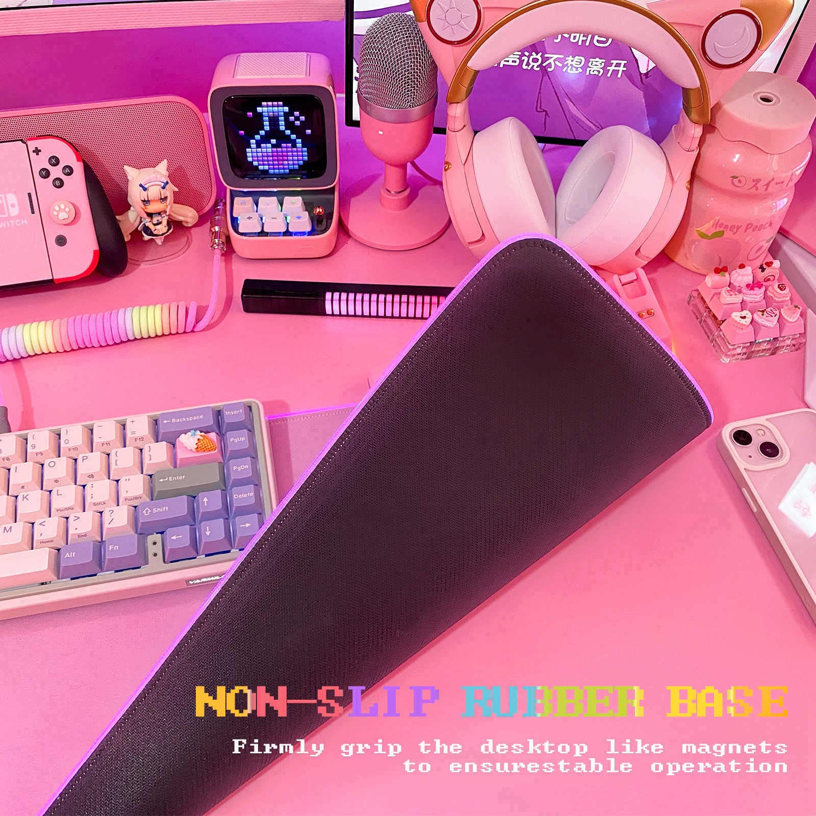 JMIYAV Pink RGB Gaming Mouse Pad 31.5x12 Inch PC XL Large Extended Glowing Led Light Up Desk Pad Non-Slip Rubber Base Computer Mouse Pad Cute Mousepad Mat 31.5x12 Inch