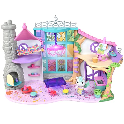 Sunny Days Entertainment Honey Bee Acres Rainbow Ridge Sunburst Art Studio – 50 Furniture Accessories with Exclusive Unicorn Figure | Light Up Dollhouse Playset | Pink Pretend Play Toys for Kids
