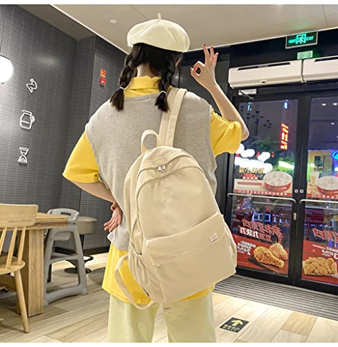 Sage Green Backpack for School, Aesthetic Backpack, Large-capacity Casual Rucksack Kawaii Backpack for Teen Girls (White)