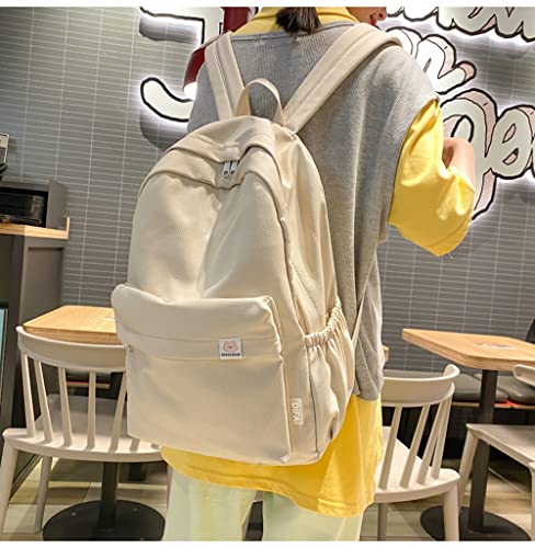 Sage Green Backpack for School, Aesthetic Backpack, Large-capacity Casual Rucksack Kawaii Backpack for Teen Girls (White)