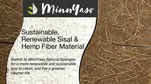 MinnYaso 12 Pack S-Shape Natural Sponges, Hemp Sisal Plant Based Scrubber Scouring Sponge, Eco-Friendly Odor Free Biodegradable Compostable Wood Pulp Sustainable Scrub Pads for Kitchen Dishes Bathroom
