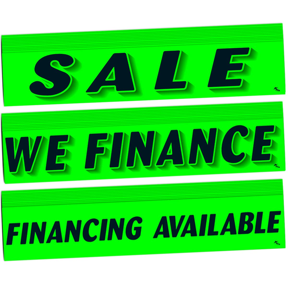 Versa Tags Windshield Slogan Stickers 12 Pack of Sale Stickers 12 Pack of WE Finance Slogans 12 Pack of FINANCING Available Window Stickers (36) Dealership Stickers Black On Green