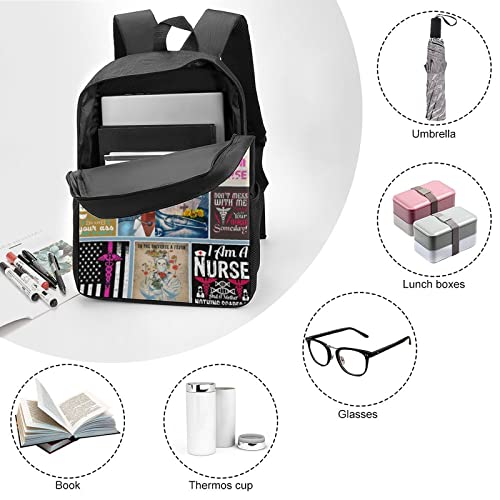 17 Inch Nurse Backpack Cool Nurse Theme Backpack Lightweight Waterproof Laptop Backpacks Casual Bags Gifts for Girls Women