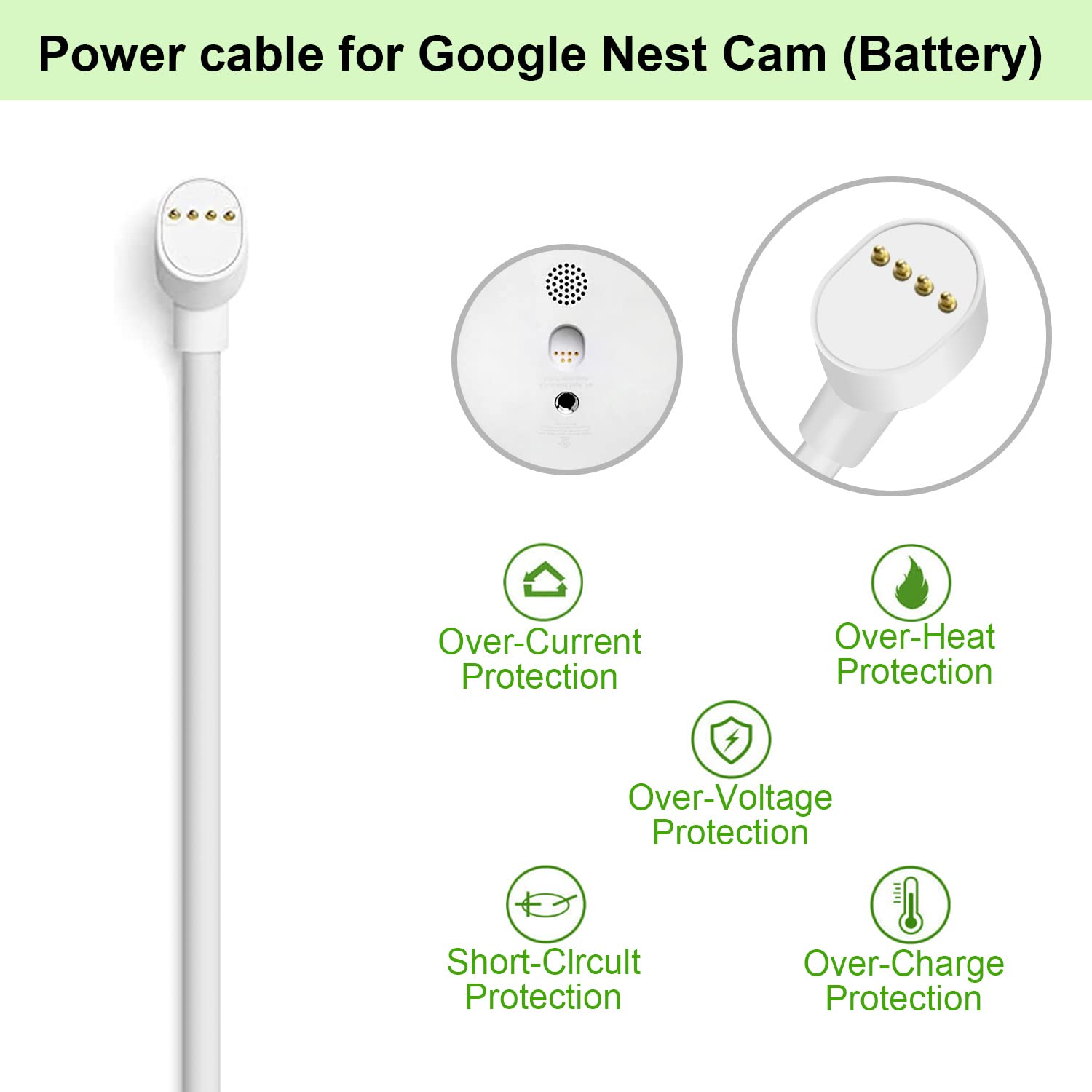 iMah 32.8ft (10m) Extended Power Charge Cable Compatible with Google Nest Cam (Battery), Replacement for Google Nest Camera Charging Cord Charger Cable Weatherproof White