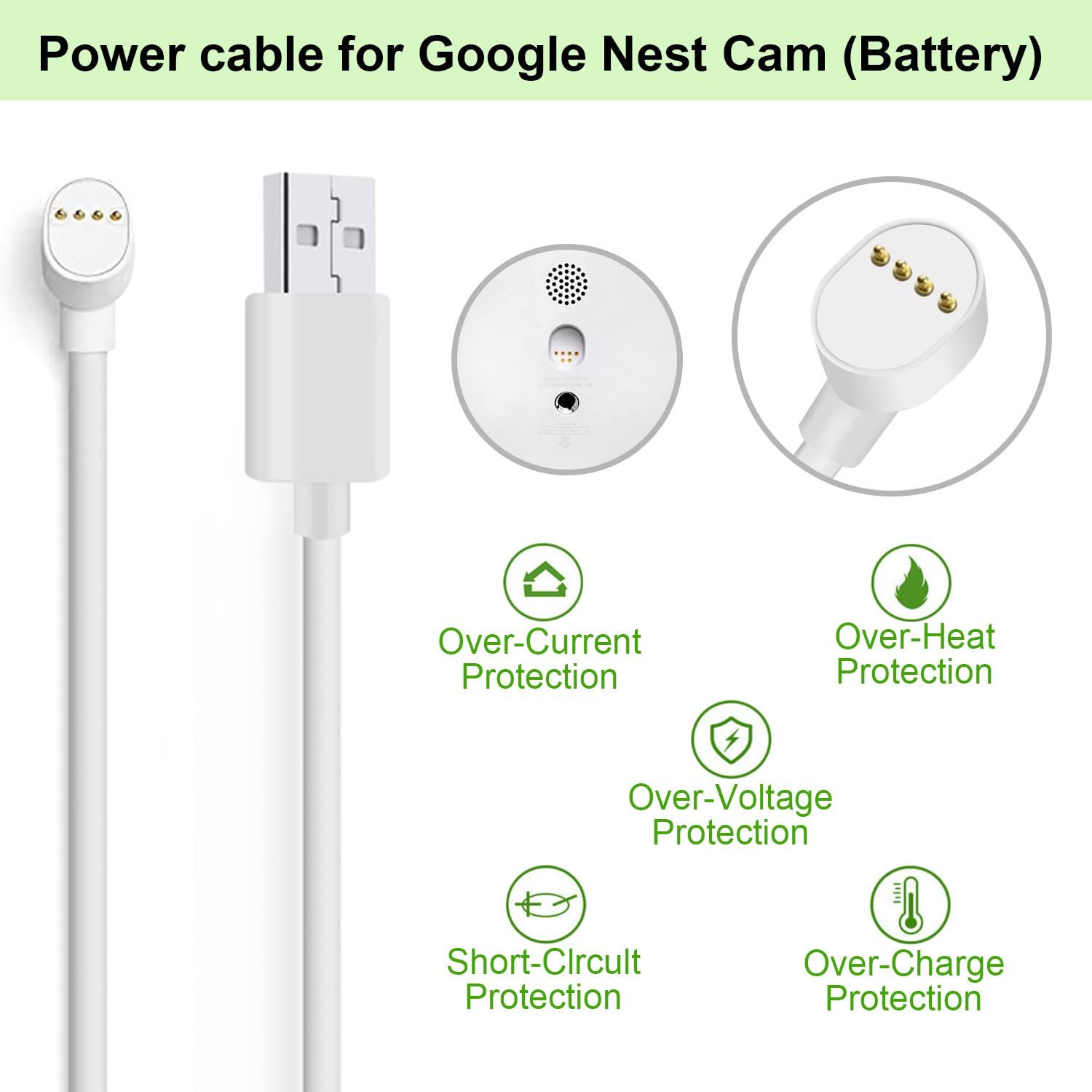 iMah Extended USB Power Charging Cable Compatible with Google Nest Cam (Battery), 6.56ft (2m)