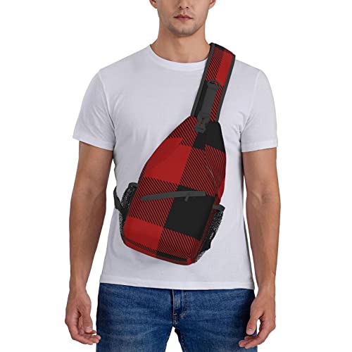 Sling Backpack Travel Hiking Daypack Lumberjack-Red-Plaid Rope Crossbody Shoulder Bag