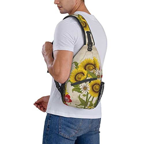 OGNOT Bees Sunflowers Daisy Rose Flowers Sling Bag,Crossbody Sling Backpack Shoulder Chest Bag, For Women Men Travel Hiking Causal Daypack