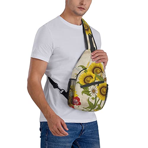 OGNOT Bees Sunflowers Daisy Rose Flowers Sling Bag,Crossbody Sling Backpack Shoulder Chest Bag, For Women Men Travel Hiking Causal Daypack