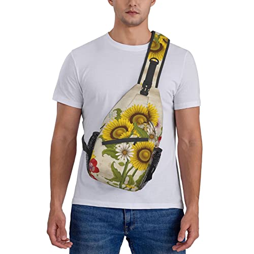 OGNOT Bees Sunflowers Daisy Rose Flowers Sling Bag,Crossbody Sling Backpack Shoulder Chest Bag, For Women Men Travel Hiking Causal Daypack