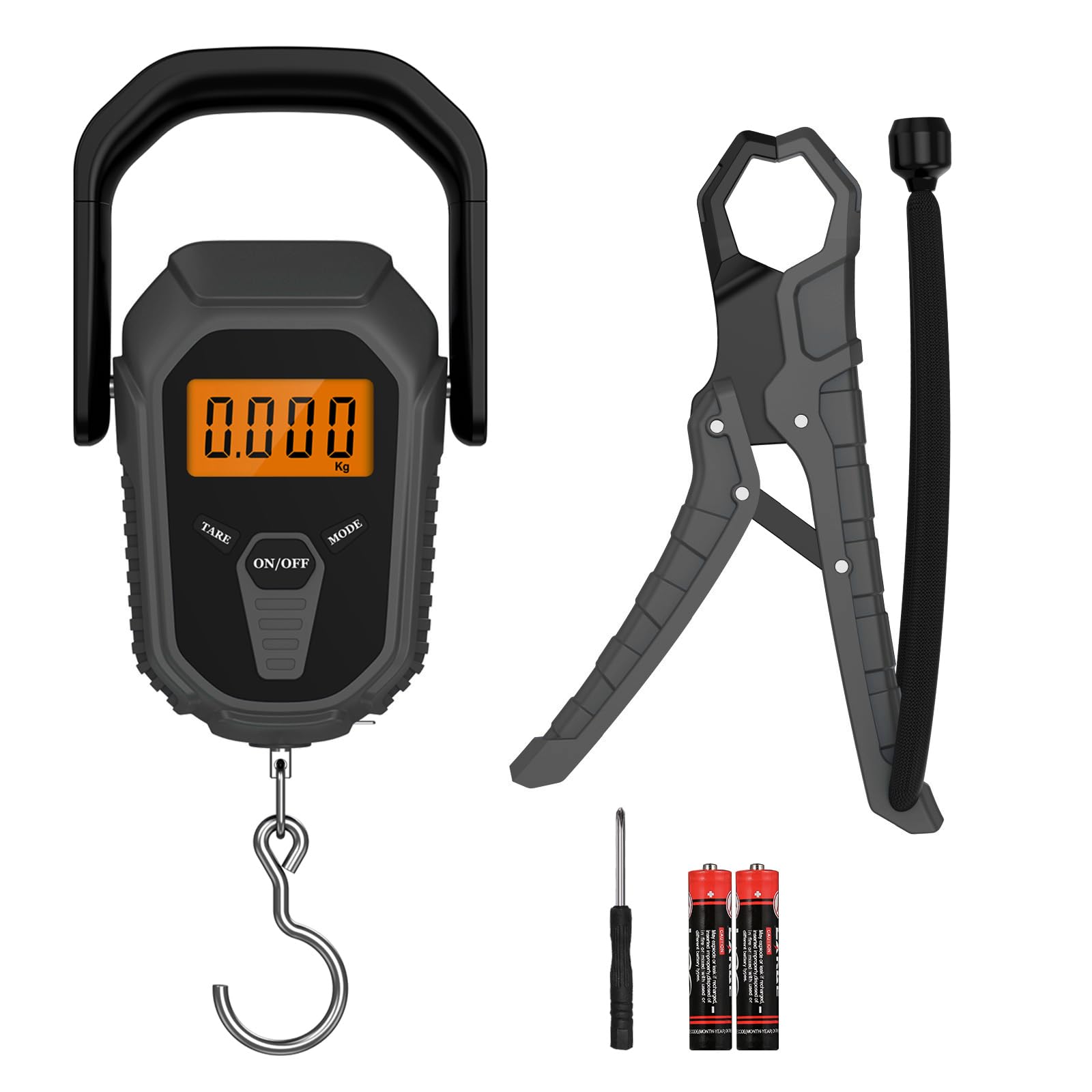 AMIR Digital Fishing Scale with Ruler, Electronic Digital Luggage Scale 110lb Weight Max, Electronic Portable Hanging with Measuring Tape, Lb/oz/Kg Mode, Batteries Included