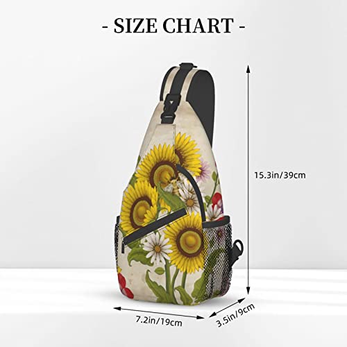 OGNOT Bees Sunflowers Daisy Rose Flowers Sling Bag,Crossbody Sling Backpack Shoulder Chest Bag, For Women Men Travel Hiking Causal Daypack