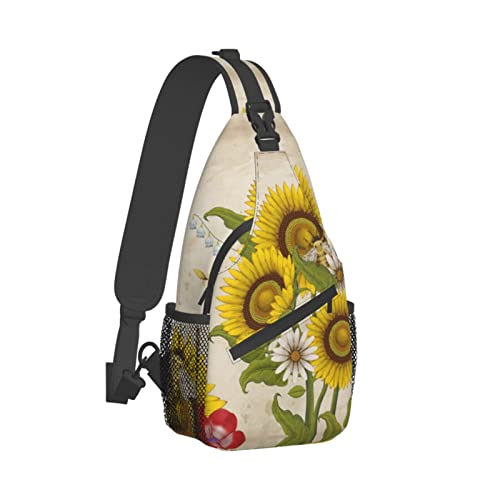 OGNOT Bees Sunflowers Daisy Rose Flowers Sling Bag,Crossbody Sling Backpack Shoulder Chest Bag, For Women Men Travel Hiking Causal Daypack