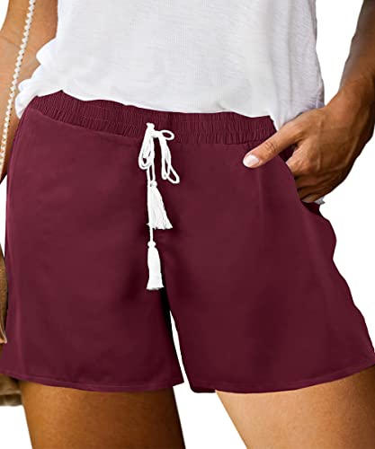 RITERA Plus Size Shorts Pants for Women 3X Summer Casual Flowy Athletic Short Red Solid Color Baggy Pant Linen Beach Shorts Drawstring Loose Fit Comfy Pants 3XL 22W 24W