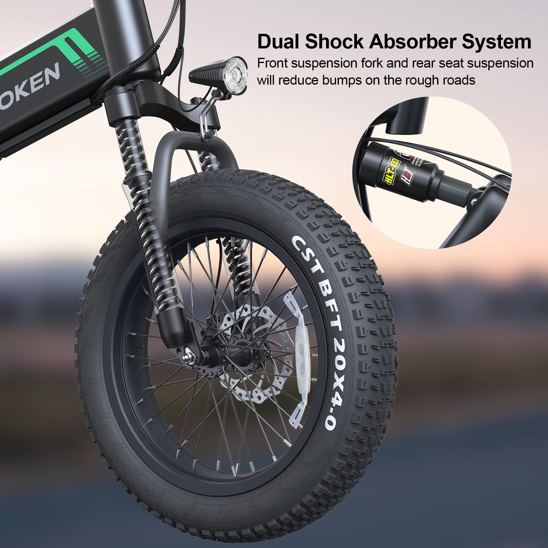 Wooken Electric Bike for Adults, 20''X4.0 Fat Tire Ebike for Adults, (Peak 750W) Foldable Electric Bicycle with 48V 10Ah Battery, 7 Speed, Shock Absorber, 20MPH Ebike for Mountain Beach Snow