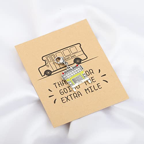 Bus Driver Gift Thanks for Going The Extra Mile School Bus Zipper Pull School Bus Driver End of Year Gift (School Bus Charm Card)