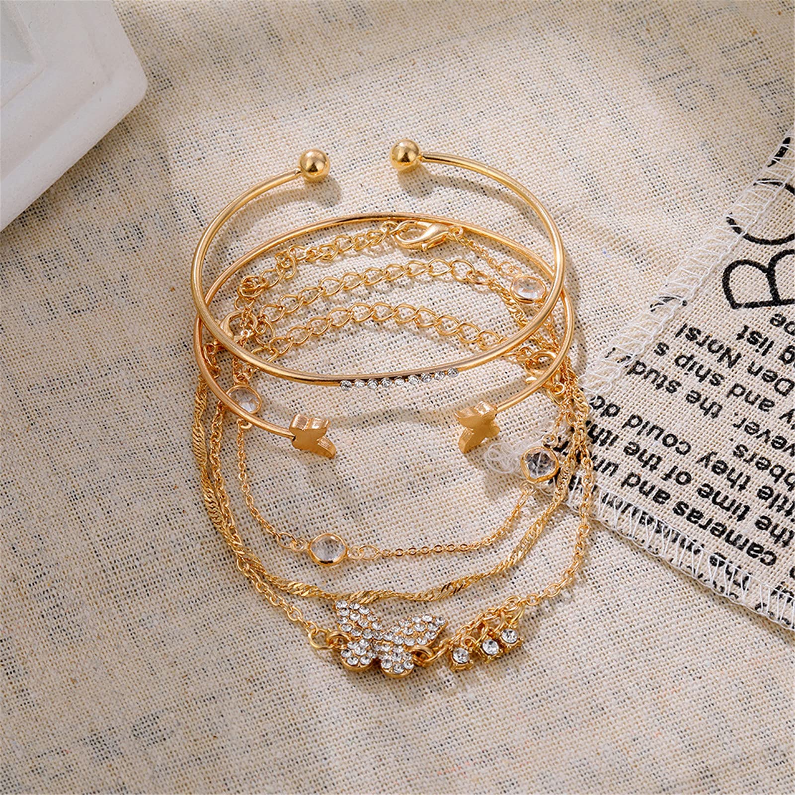 Fuqimanman2020 Bohemian 5pcs Butterfly Crystal Bangle Set Butterfly Open Bracelet for Women-Gold