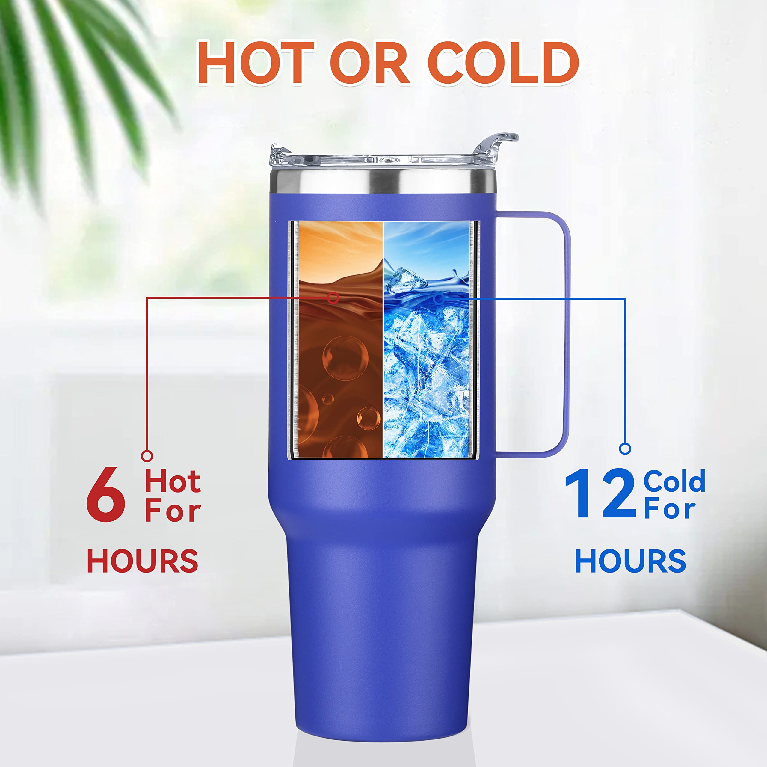 HASLE OUTFITTERS 40 oz Stainless Steel Tumbler with Handle, Vacuum Insulated Tumblers Bulk, Reusable Double Wall Travel Coffee Mug, Durable Powder Coated Water Bottle(Dark Blue, 1)