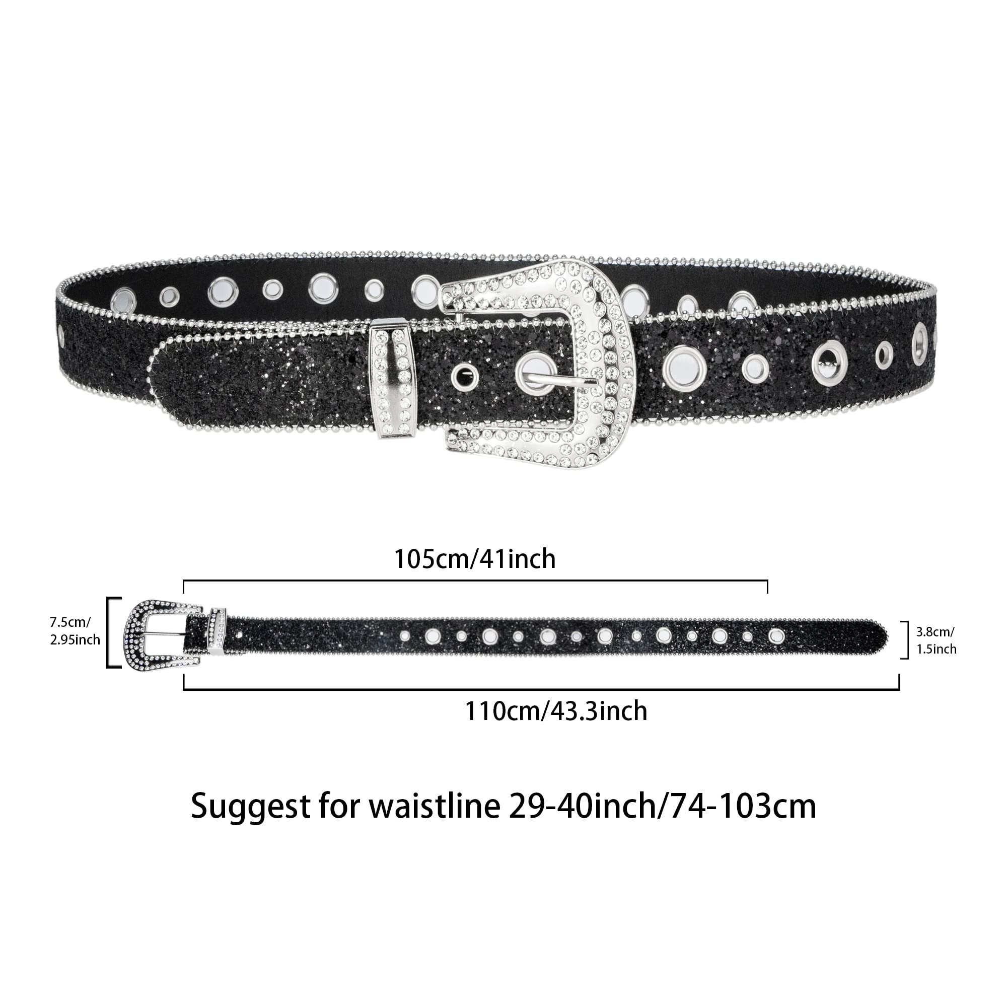 UTOWO Rhinestone Belt for Women Men, Western Cowgirl Cowboy Bling Studded Leather Belt for Jeans Pants