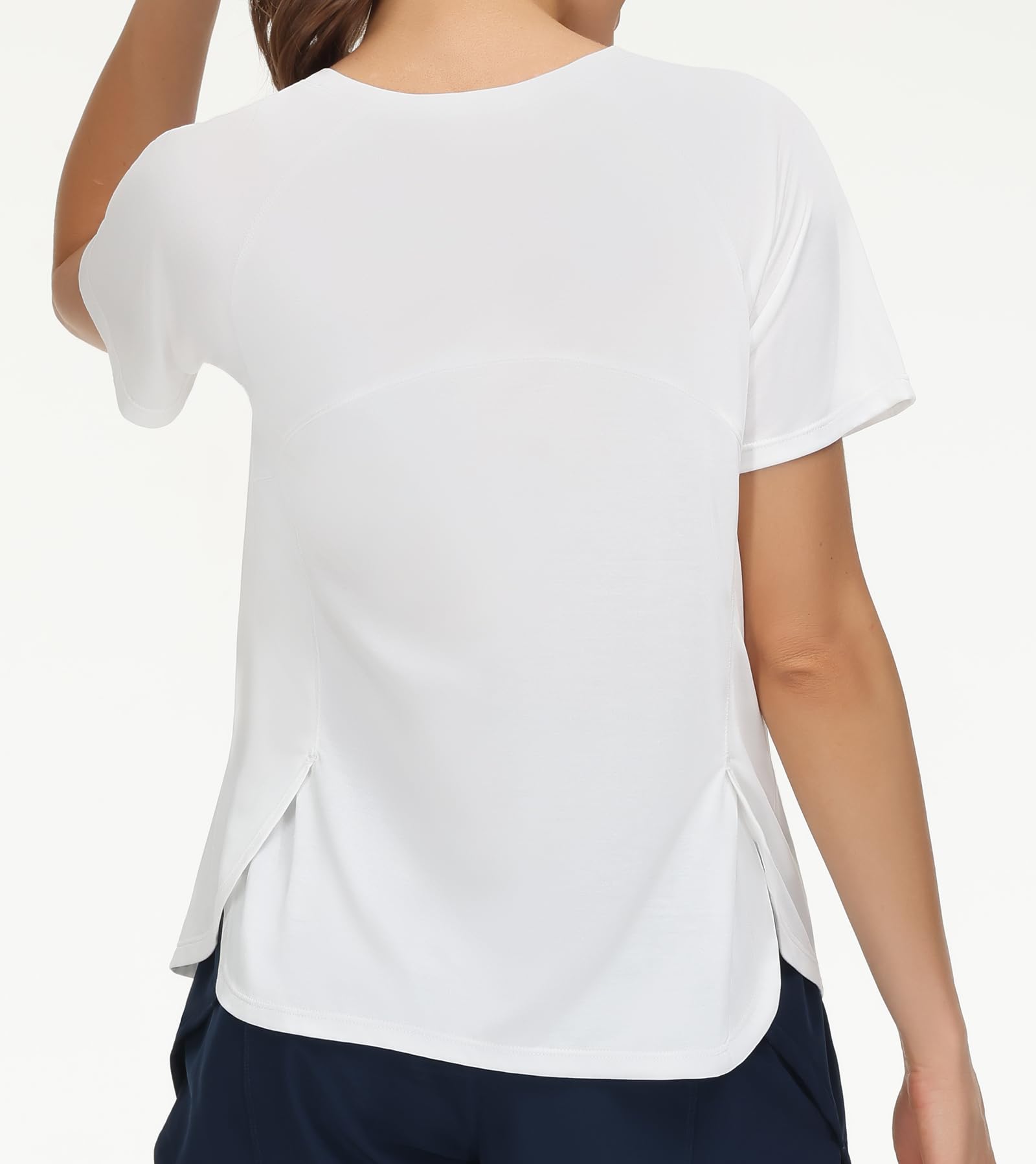 THE GYM PEOPLE Women's Short Sleeve Workout Shirts Breathable Yoga T-Shirts with Side Slits Athletic Tee Tops White