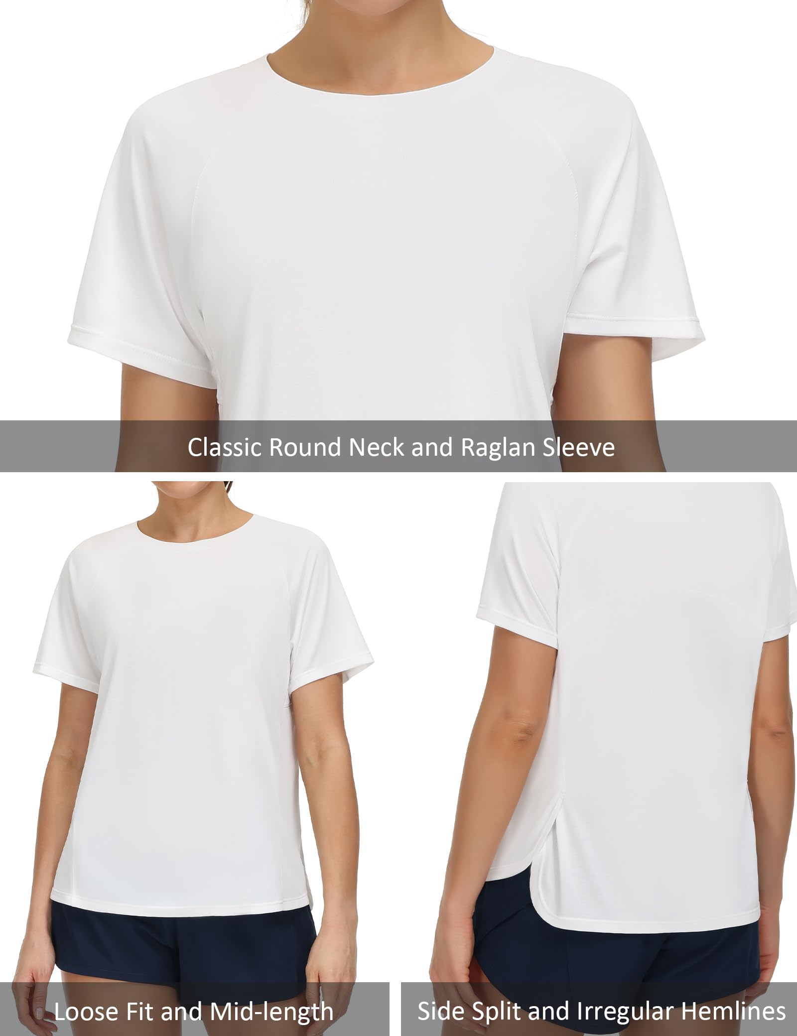 THE GYM PEOPLE Women's Short Sleeve Workout Shirts Breathable Yoga T-Shirts with Side Slits Athletic Tee Tops White