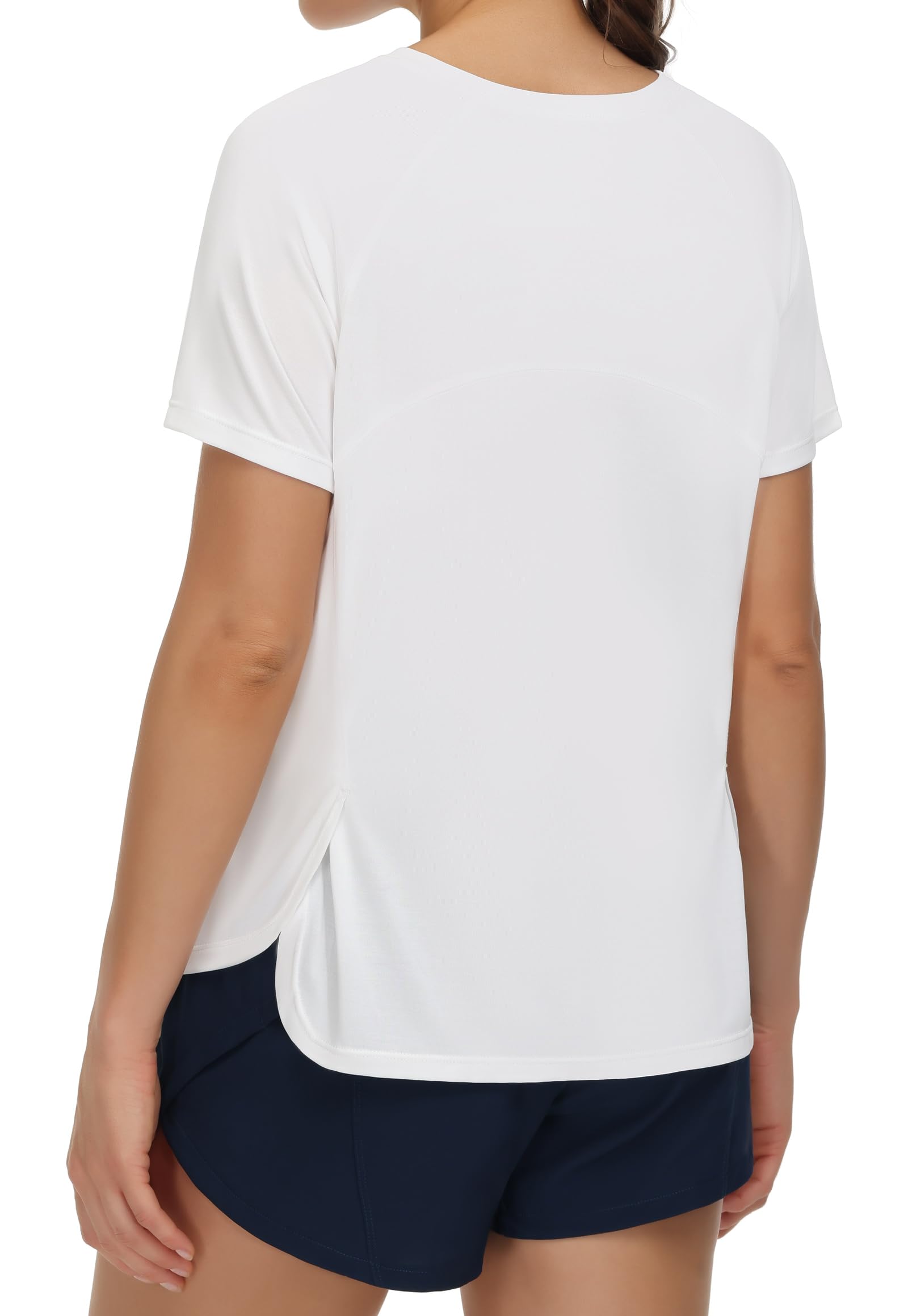 THE GYM PEOPLE Women's Short Sleeve Workout Shirts Breathable Yoga T-Shirts with Side Slits Athletic Tee Tops White