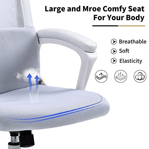Home Office Chair, Ergonomic Mesh Desk Chair, High Back Computer Chair with Adjustable Headrest,Lumbar Support, Tilt Function,Swivel Rolling, Soft PU Armrest Task Chair Home Office Desk Chairs, White