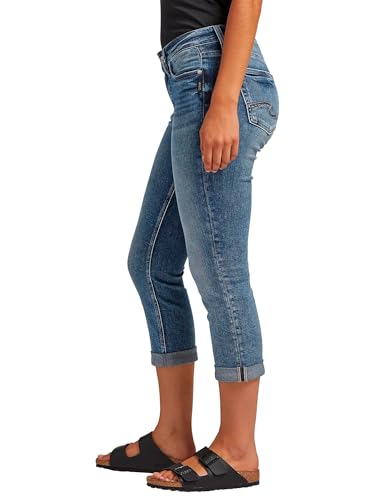 Silver Jeans Co. Women's Britt Low Rise Curvy Fit Capri Jeans, Med Wash EPX396, 24 Regular
