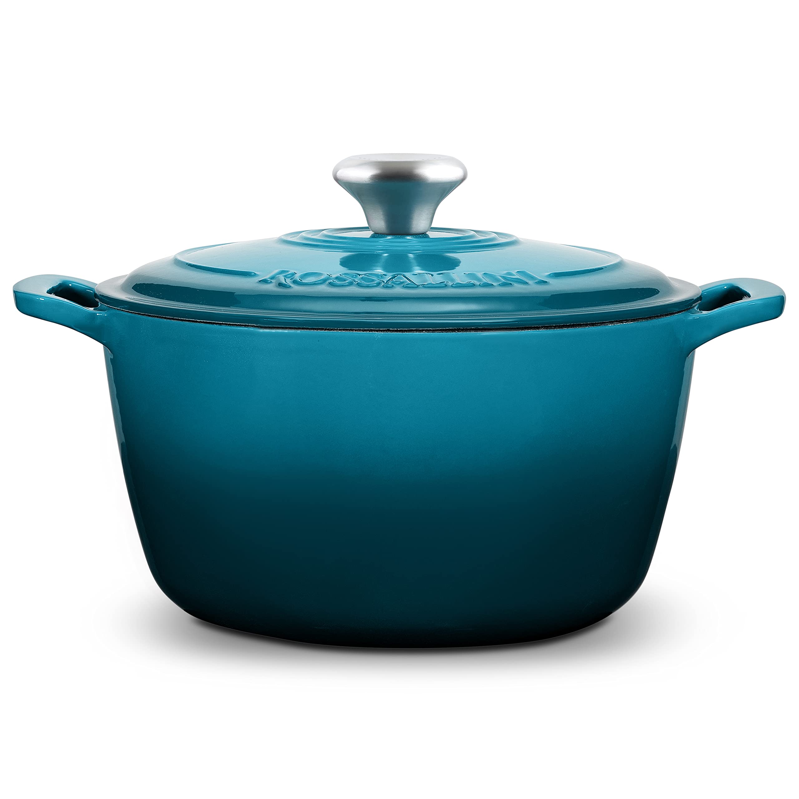 ROSSALLINI Signature Enameled Cast Iron Dutch Oven, Non-Stick Serving Pot with Tight Fitting Lid for Perfect Roasting, Baking, Sauteing, and Bread Making | 3.5Q (3.3L) - Ocean Blue
