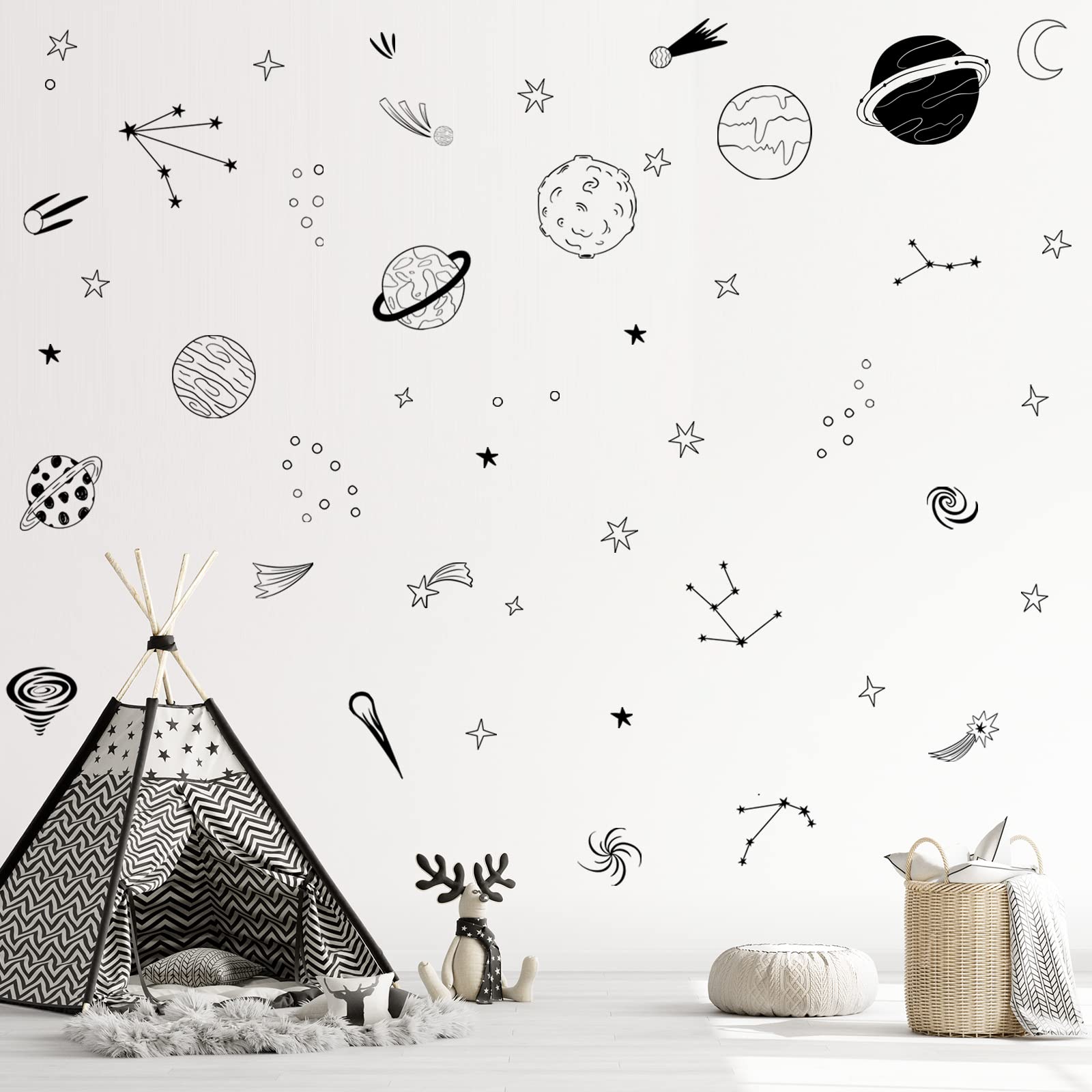 Outer Space Wall Decals Peel and Stick for Kids Girls, Vinyl Outer Space Planet Wall Stickers, Outer Space Wall Stickers for Boys Bedroom Nursery Kids Room