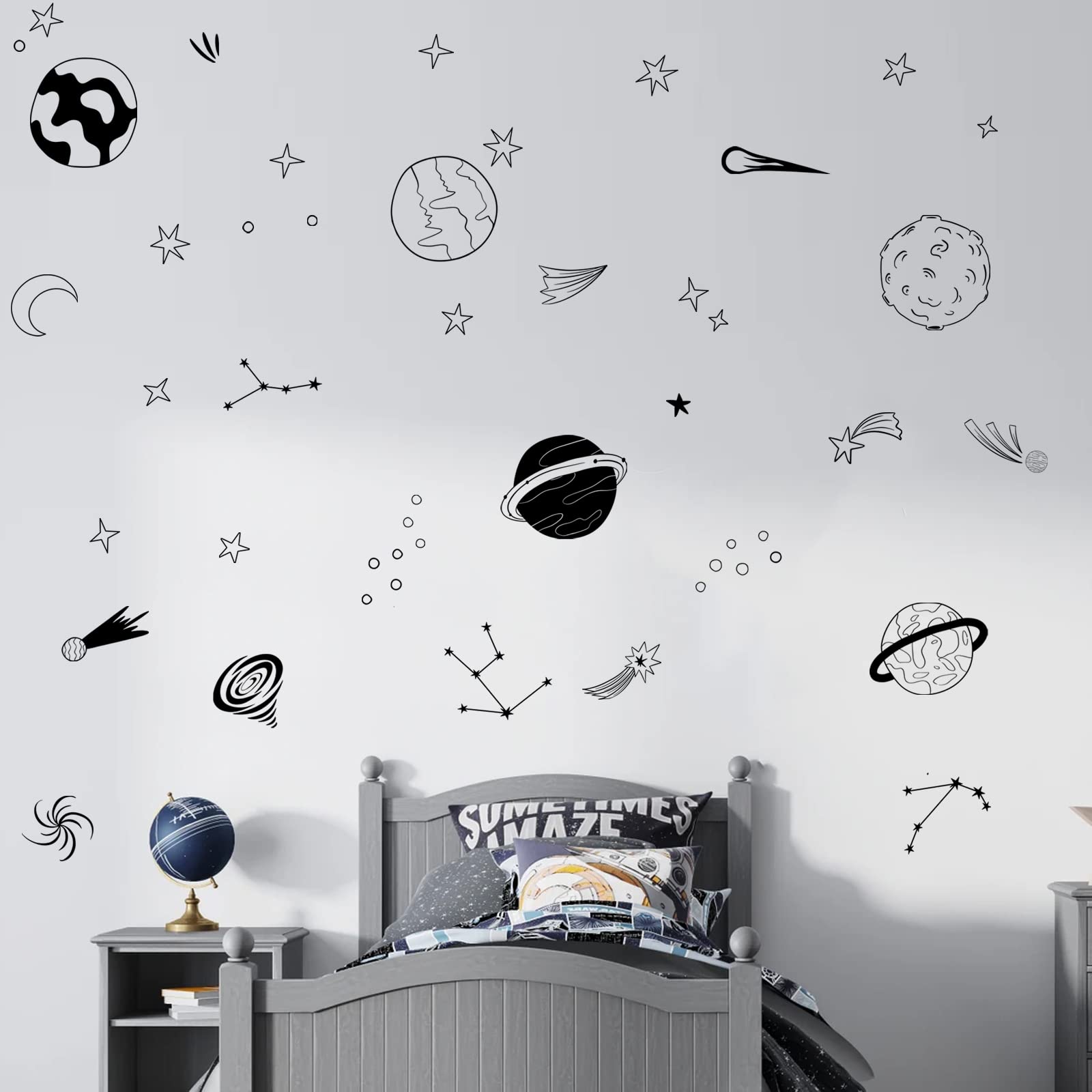 Outer Space Wall Decals Peel and Stick for Kids Girls, Vinyl Outer Space Planet Wall Stickers, Outer Space Wall Stickers for Boys Bedroom Nursery Kids Room