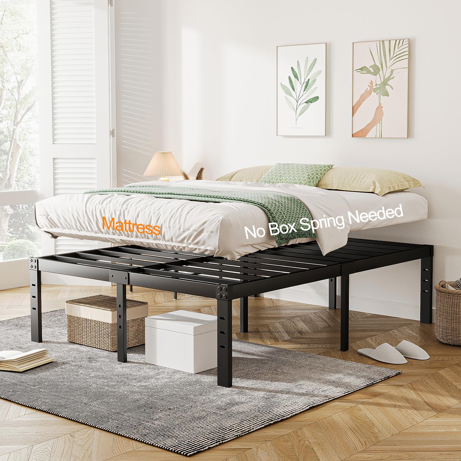 Bednowitz California King Bed Frames, 18 Inch High Metal Bed Frame, Noise-Free Platform Bed No Box Spring Needed, 4000lbs Heavy Duty Support Mattress Foundation, Easy Assembly, Black