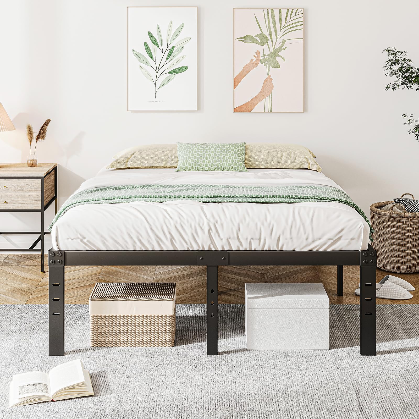 Bednowitz California King Bed Frames, 18 Inch High Metal Bed Frame, Noise-Free Platform Bed No Box Spring Needed, 4000lbs Heavy Duty Support Mattress Foundation, Easy Assembly, Black