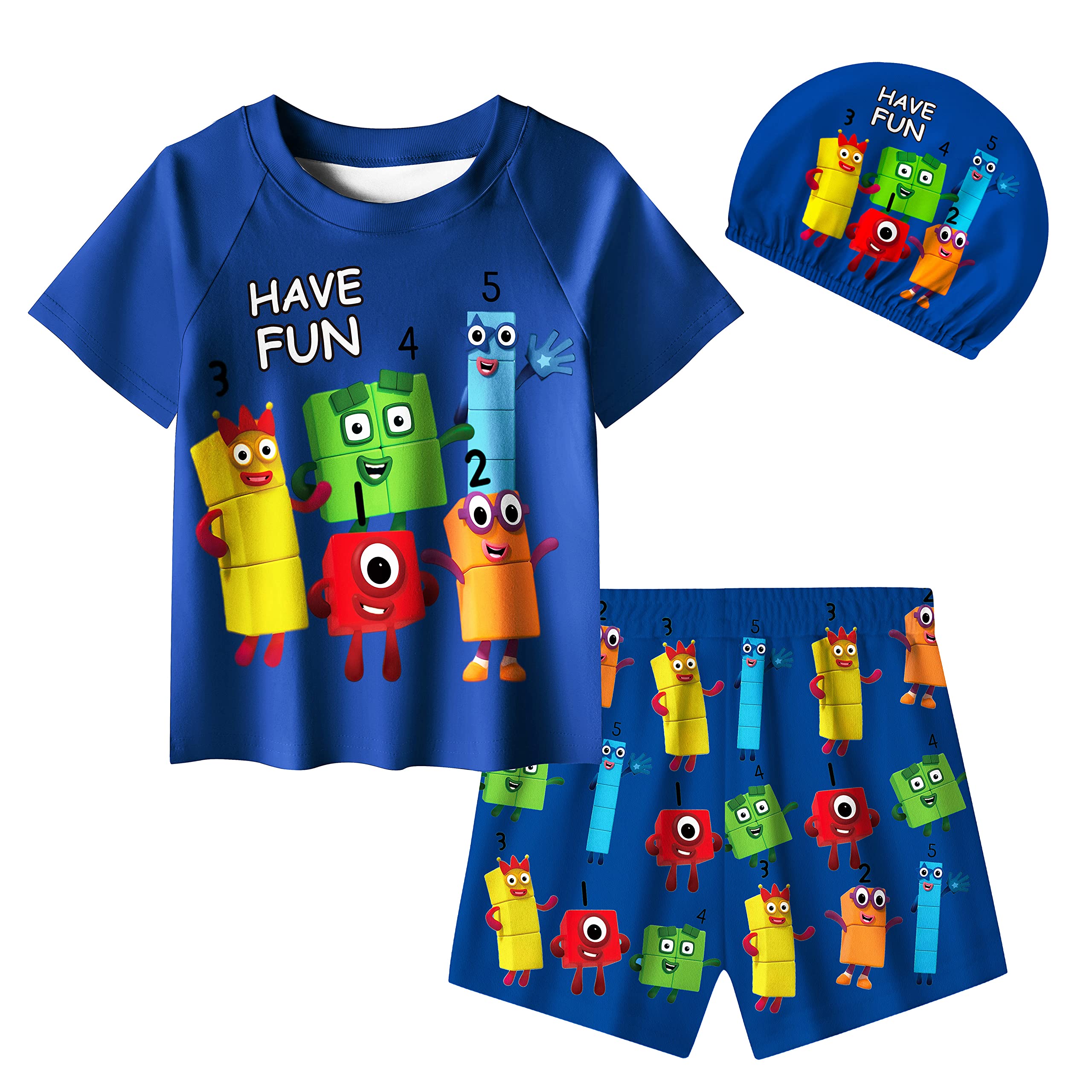 Cartoon Boys Two Piece Swimsuit Costume Numbers Cartoon Swimwear Kids Swim Set Trunks and Shirt Summer Holiday 3-10 Years