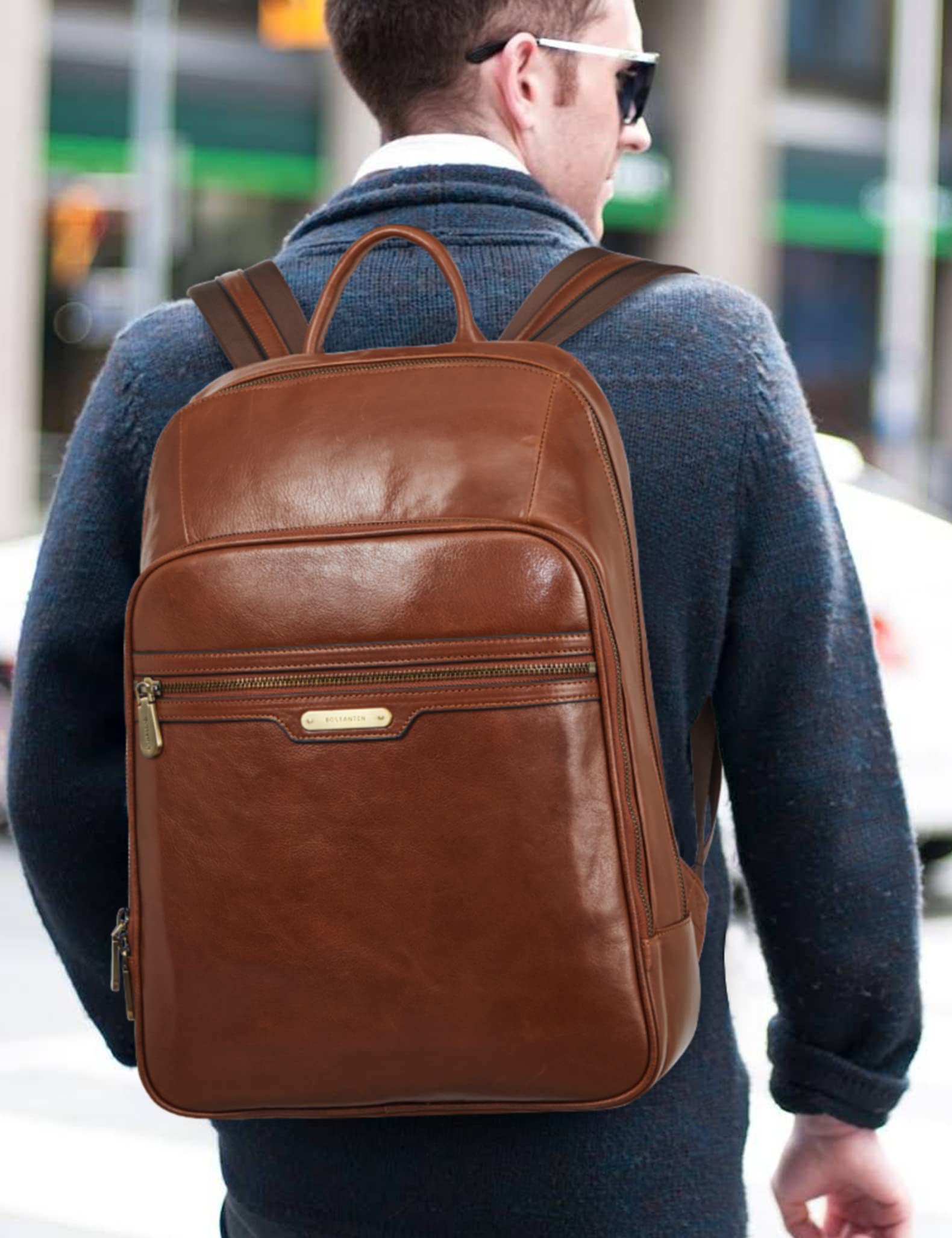 BOSTANTEN Genuine Leather Travel Weekender Overnight Duffel Bag& Mens Leather Backpack 15.6 inch Computer Backpack