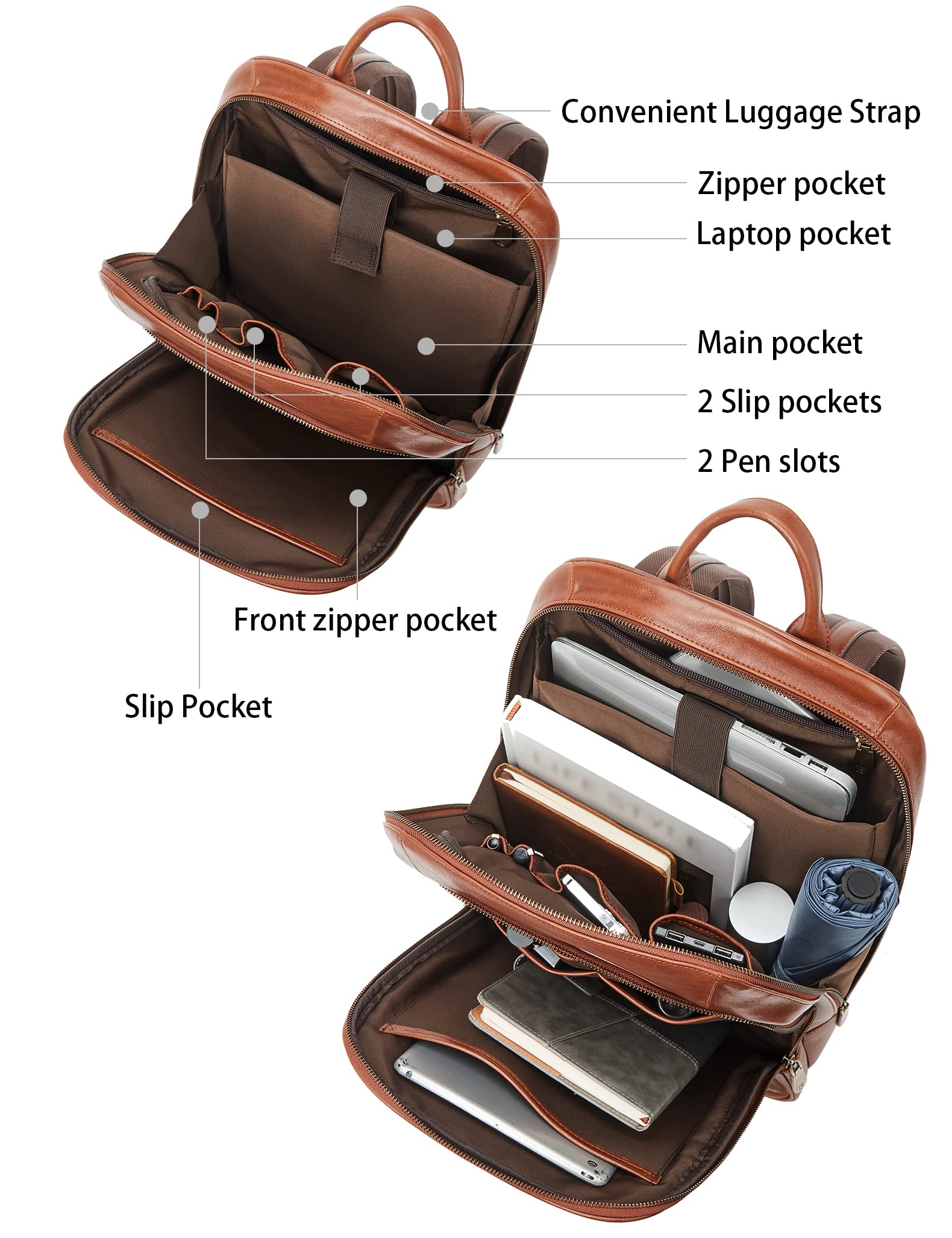 BOSTANTEN Genuine Leather Travel Weekender Overnight Duffel Bag& Mens Leather Backpack 15.6 inch Computer Backpack